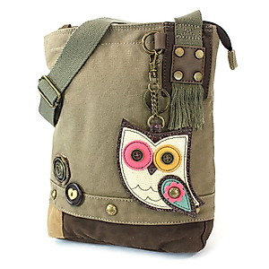 Chala Handbag Patch Canvas Crossbody Handbags with Owl Key-Fob (Olive Green)