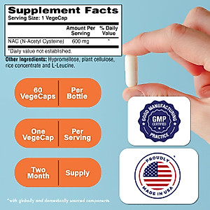 Health Thru Nutrition NAC N-Acetyl-Cysteine 600mg 60 Capsules | Vegan Certified | The Purest NAC Supplement | Supports Healthy Lung, Liver Functions & Cellular Health | Non-GMO Soy & Gluten Free