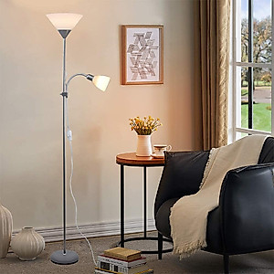 DINGLILIGHTING LED Floor Lamp DLLT Mother-Daughter Floor Lamps with Reading Lights, Modern Standing Pole Light, Torchiere Free Standing Lamp for Living Room, Bedroom, Office (Silver)