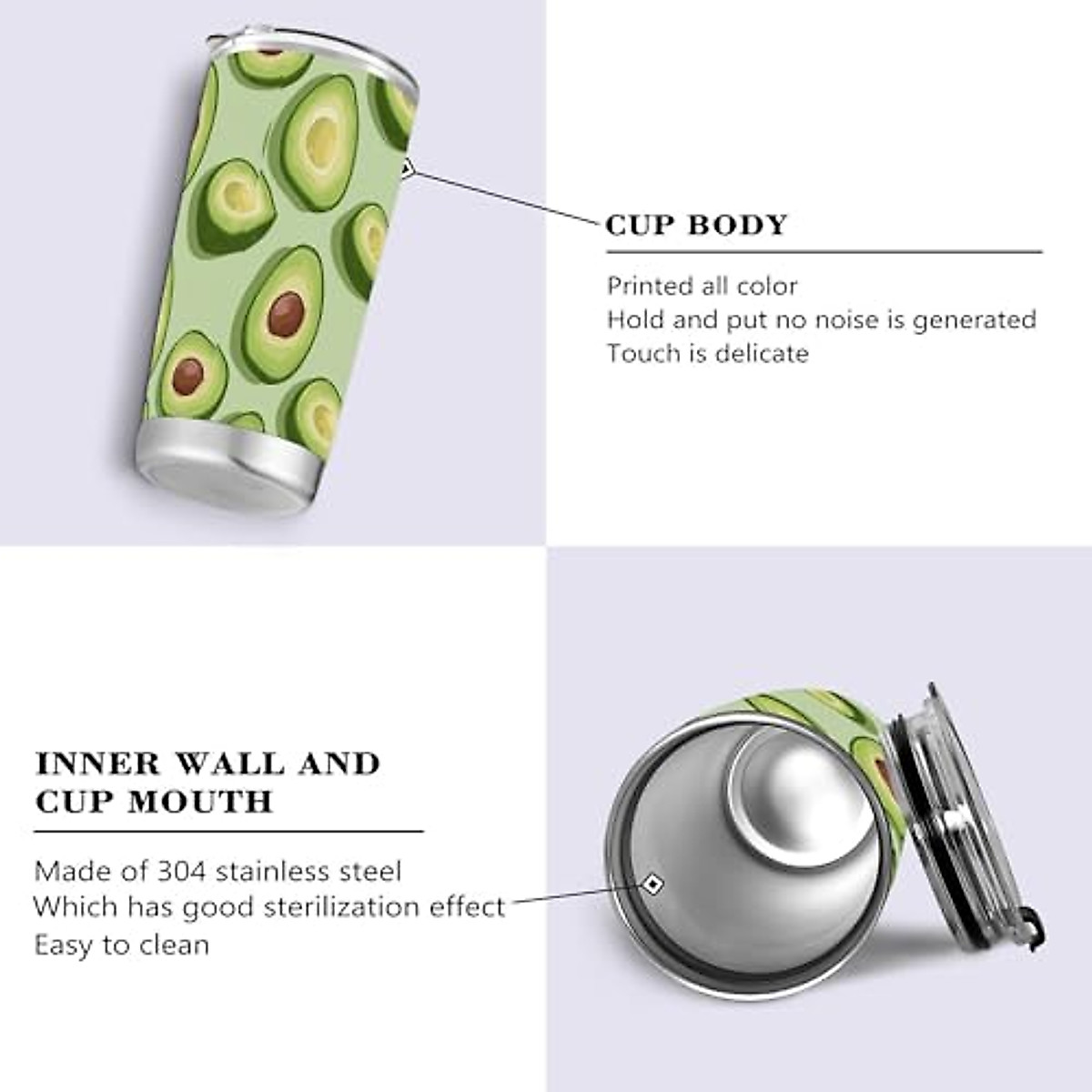 sanluoli Cute Cartoon Avocado Stainless Steel cups with lids reusable with Straw Lid coffee travel mug 20oz for café cute vacuum insulated tumbler with lid 20 OZ