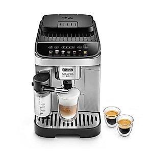 De'Longhi Magnifica Evo with LatteCrema System, Fully Automatic Machine Bean to Cup Espresso Cappuccino and Iced Coffee Maker, Colored Touch Display,Black, Silver