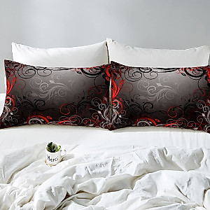 Castle Fairy Black Red Gray Bedding Set,Modern Branch Duvet Cover for Kids Teen Boys Girls,Chic Abstract Comforter Cover Decorative Room,Modern Creativity Quilt Cover with 2 Pillowcases,King Size