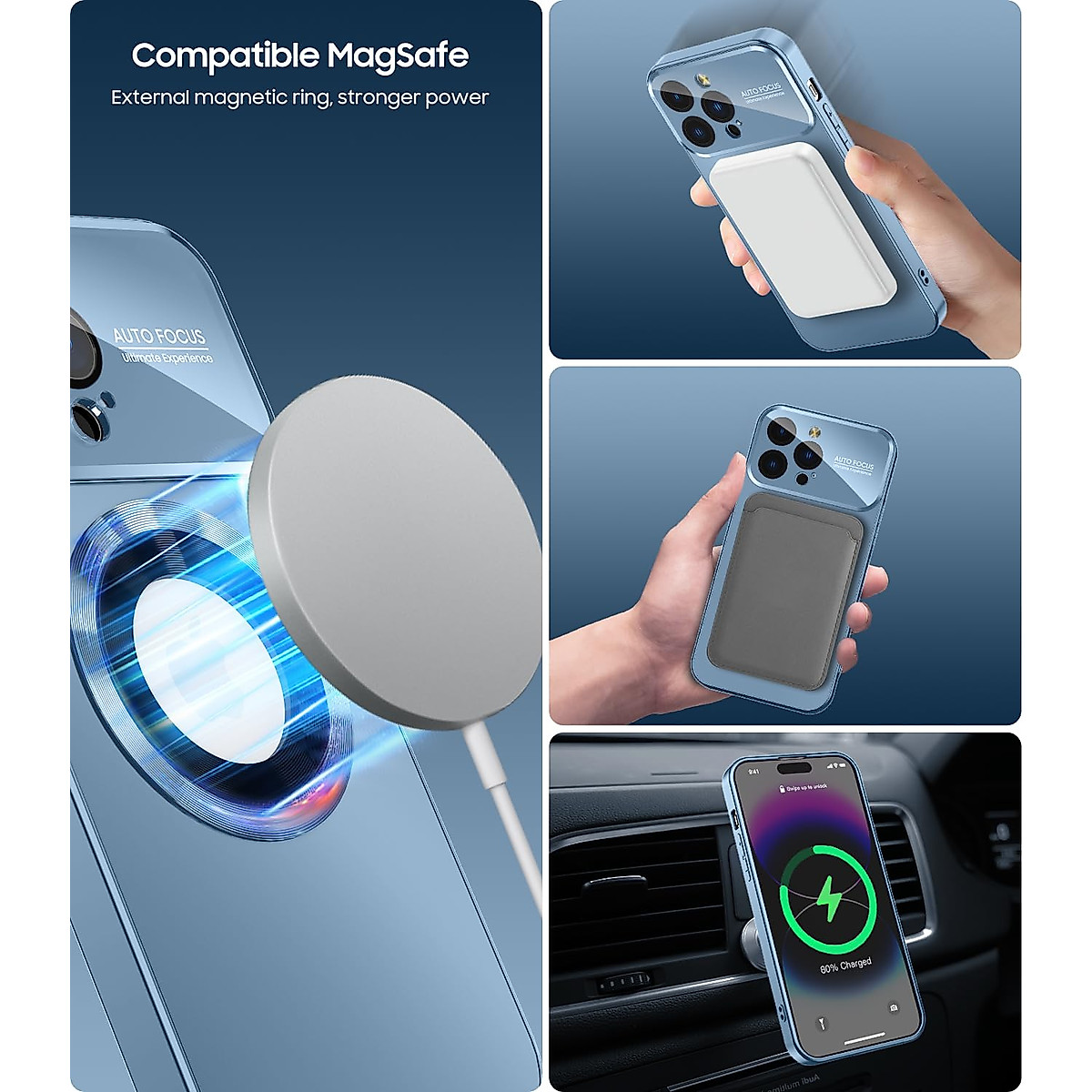 MAKAVO Magnetic for iPhone 13 Pro Max Case, Compatible with MagSafe, Built-in Camera Lens Protector, Logo View, Military Grade Drop Proof Phone Case Cover, Sierra Blue