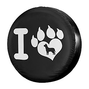 Foruidea I Love with Black Heart Paw Print Dog Spare Tire Cover Dust-Proof Wheel Tire Cover Fit Trailer, RV, SUV and Many Vehicle 17 Inch