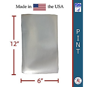 PackFreshUSA: Pint Vacuum Sealer Bags (6" x 12") - Pre-Cut - Heat Sealable - Heavy Duty - Commercial Grade - Meal Prep - Sous Vide - Made in USA - 100 Pack