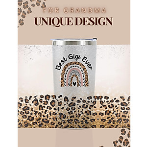 Onebttl Gigi Gifts from Granddaughter, Grandson, Insulated Stainless Steel Wine Tumbler with Lid and Straw, for Grandma on Mother's Day, Birthday, Christmas, Best Gigi Ever, Glitter Silver, 20 oz