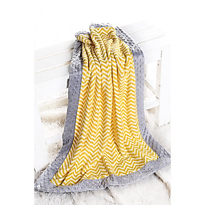 Bacati Ikat Zigzag Chevron with Border Plush Blanket, Yellow/Grey, 30" x 40"