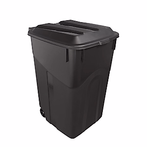 CHBcjq Heavy Duty Wheeled Plastic Garbage Can, 45 Gallon Capacity, Attached Lid, Black