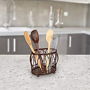 Spectrum Diversified Leaf Holder & Countertop Organizer Traditional Style Utensil Crock for Kitchen Organization & Storage, Cutlery & Flatware Caddy, Bronze