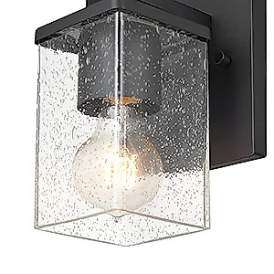 Globe Electric 51856 Wall Sconce Vanity, Matte, Seeded Glass Shade, Dakota (Black, 1-Light)