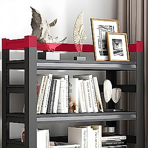 KWOKING Rectangle Standard Bookshelf Scandinavian Metal Bookcase Office Bookshelf Multi-Layer Picture Book Rack Balcony Storage Shelf Wrought Iron Bookcase Floor Shelf Black 23.6" L x 11.8" W x 63" H