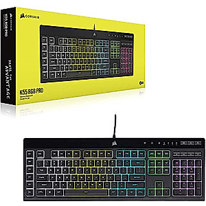 Corsair K55 RGB PRO Membrane Wired Gaming Keyboard – IP42 Dust and Spill-Resistant – 6 Macro Keys with Elgato Integration – iCUE Compatible – QWERTY NA – PC, Mac, Xbox – Black