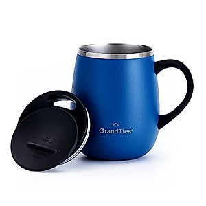 GRANDTIES Insulated Coffee Mug with Handle - Sliding Lid for Splash-Proof 16 oz Wine Glass Shape Thermos Tumbler with Double Walled Vacuum Stainless Steel to Keeps Beverages Hot or Cold - Cobalt Blue