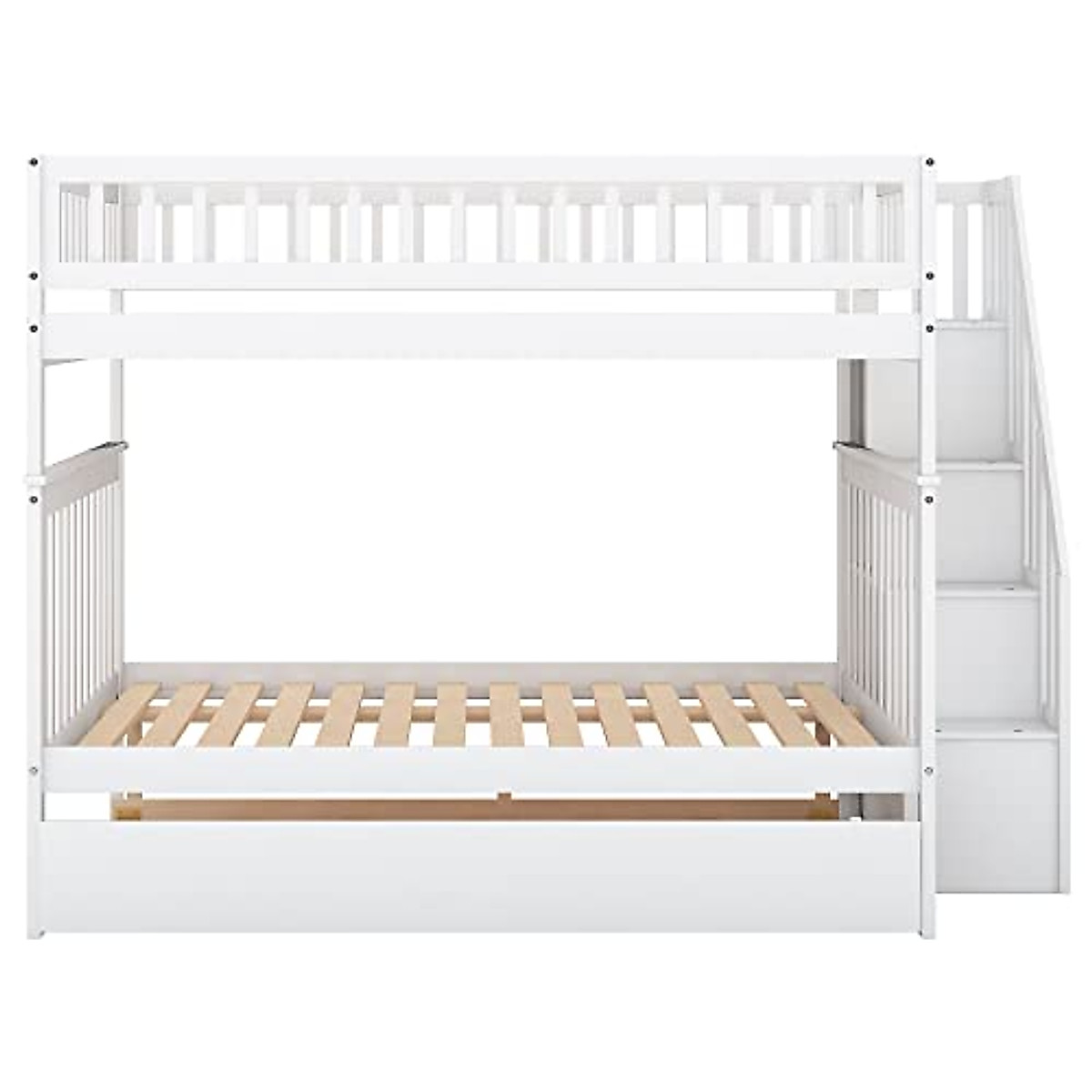 CITYLIGHT Full Over Full Bunk Bed for Adults Kids Teens, Full Over Full Bunk Beds with Trundle,Detachable Wood Full Bunk Bed with Staircase and Bookcase,White