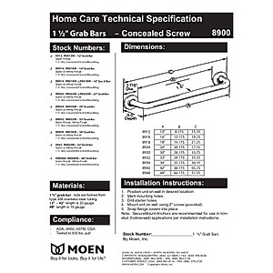 Moen Stainless Bathroom Safety 18-Inch Shower Grab Bar with Concealed Screws for Elderly or Handicapped, R8918
