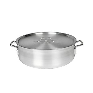 TrueCraftware- 40 qt. Aluminum Brazier Pot with Cover 6mm Thickness- Heavy Weight Cookware Braiser Pan Braising Pan Perfect Roasting Baking Sauteing Searing and Pan Frying Mirror-Finished