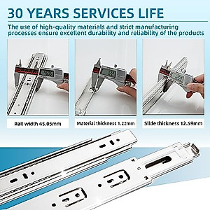 BAIDICE 1 Pair Stainless Steel Full Extension Ball Bearing Drawer Slides 8 10 12 14 16 18 20 22 24 Inch 100 LB Load Capacity Side Mount Cabinet Rails Dresser Metal Runners Kitchen Slider Glides