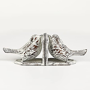 Jemeni Birds Bookends Decorative, 1 Pair Book Ends, Whitewashed Finish