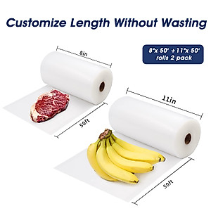 Deefre Vacuum Sealer Bags 2 Rolls 8"x50' & 11"x50' Commercial Grade Food Saver Bags for Seal a Meal, BPA Free, Heavy Duty, Great for vac Storage, Meal Prep or Sous Vide
