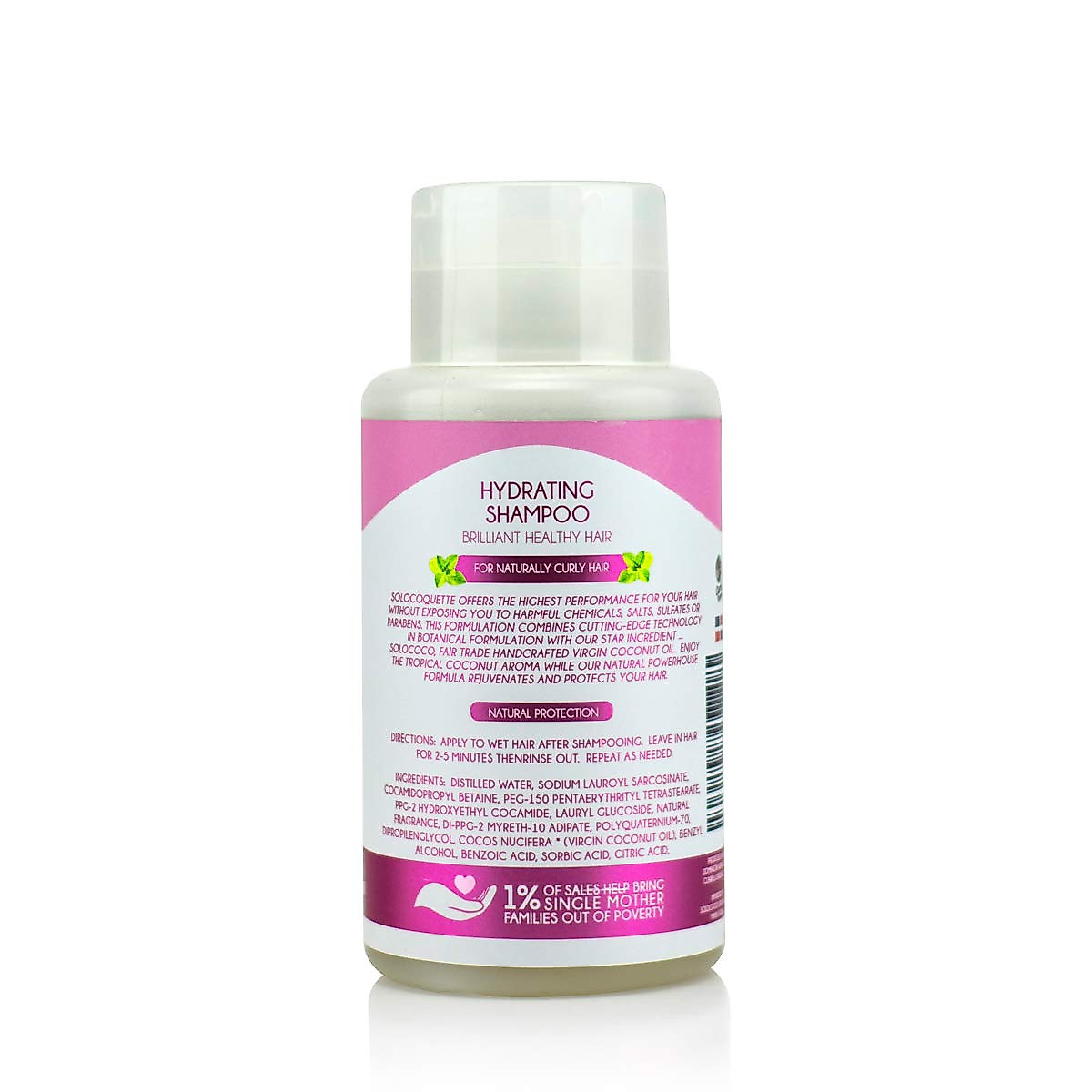 Hydrating Shampoo for Thirsty Curls by SoloCoquette | 100% Vegan, Free from Sulfates, Silicone, Salts. Promote Scalp Health, Hair Growth, and Shine with Virgin Coconut, Cacao and Castor Oils. 12.5floz