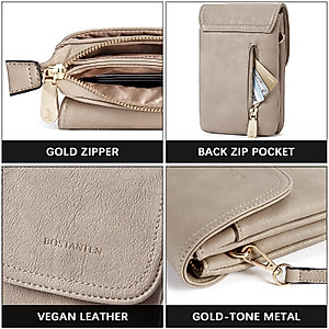 BOSTANTEN Vegan Leather Small Crossbody Bags for Women Designer Cell Phone Bag Wallet Purses Adjustable Strap Retro Grey