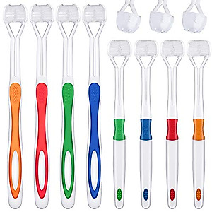 Patelai 8 Pieces Autism Toothbrush for Adult Kids Teeth Care Soft Toothbrush 3 Bristle Toothbrush Manual Toothbrush Nice Angle Bristles for Deep Cleaning Each Tooth, Red, Orange, Blue, Green