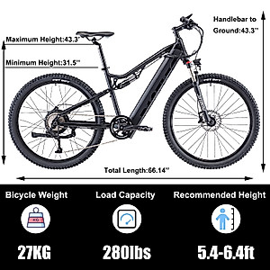 PASELEC Electric Bike with BAFANG Motor 750W Peak, 28MPH Full Suspension Ebike, Electric Bike for Adults, Electric Mountain Bicycle with 13Ah Battery,27.5'' E-MTB, Professional 9-Speed Gears