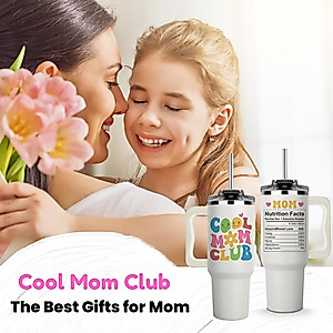 Vivulla68 Mother’s Day Gift for Mom – Cool Mom Club Tumbler 40oz with Straw & Brush, Cute Mama Cup, Funny Insulated Iced Coffee Mug, Travel Water Bottle, Reusable Birthday or Christmas Gift