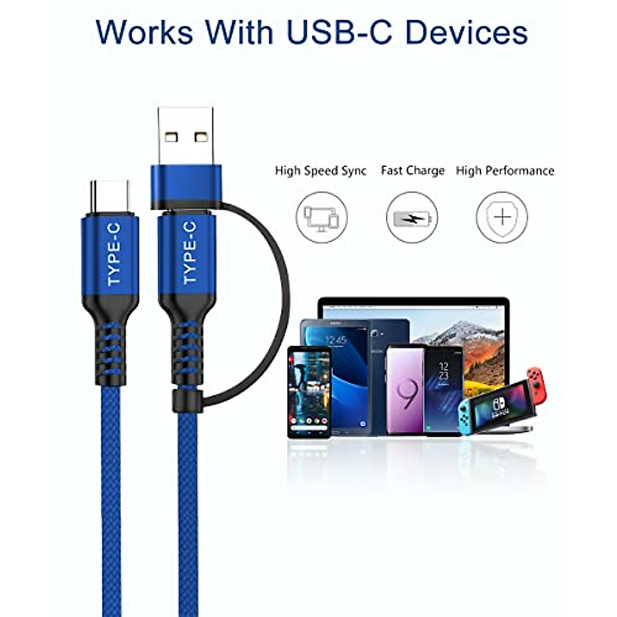 Basesailor USB C to USB C 100W Cable 10FT with USB Adapter,Nylon Fast Charging PD Charger Cord for MacBook Pro Mac,iPad 10 Air 5 4 Mini 6,Google Pixel,Steam Deck,Samsung Galaxy Note 20,S23 S20 S21 S22