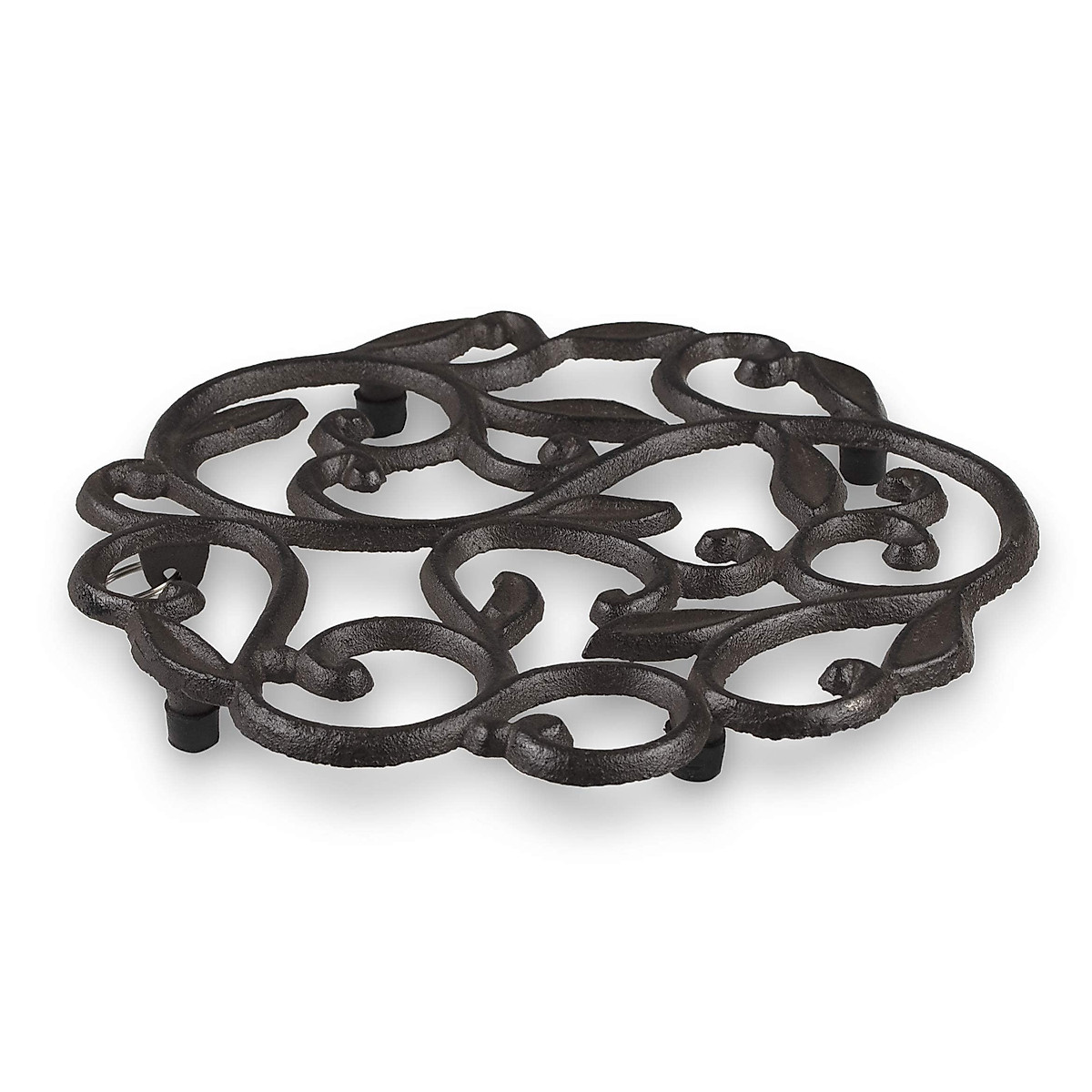 gasaré, Cast Iron Trivet for Hot Dishes, Pots, and Pans, Metal Trivet, Vine Plant Design, Rubber Feet Caps, Ring Hanger, 8 Inches, Brown, 1 Unit