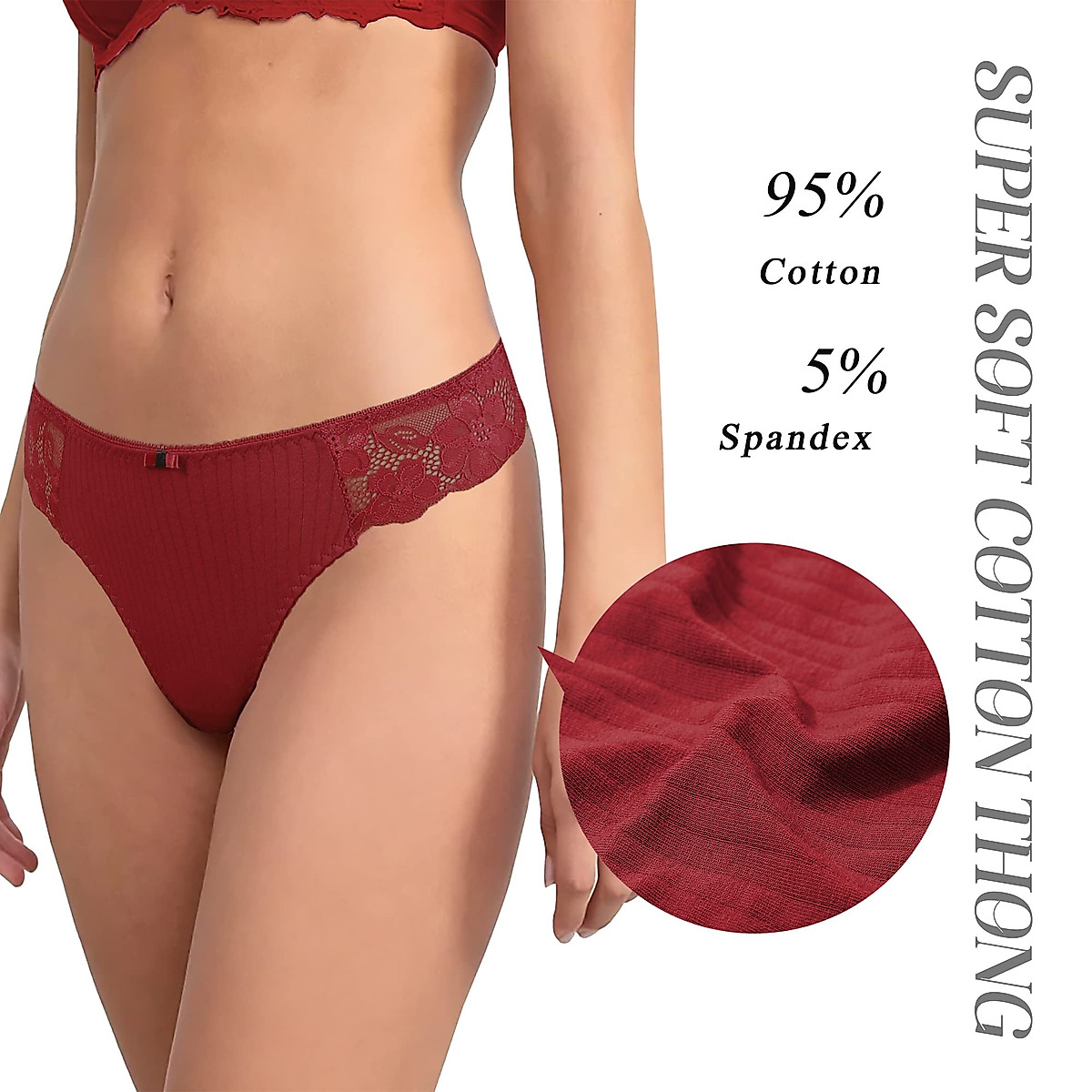 LEVAO 6 Pack G-String Thongs for Women, Cotton Panties Stretch T-back Tangas Low Rise Hipster Underwear,XL