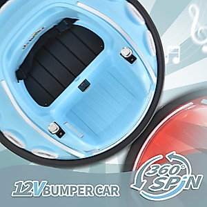 Joywhale 12V Kids Ride on Bumper Car Race Toy Electric Battle Vehicle, with 360° Spin, Adjustable Speed, Remote Control, Flashing Lights, Music, Exquisite DIY Sticker, Portable Handle, Blue