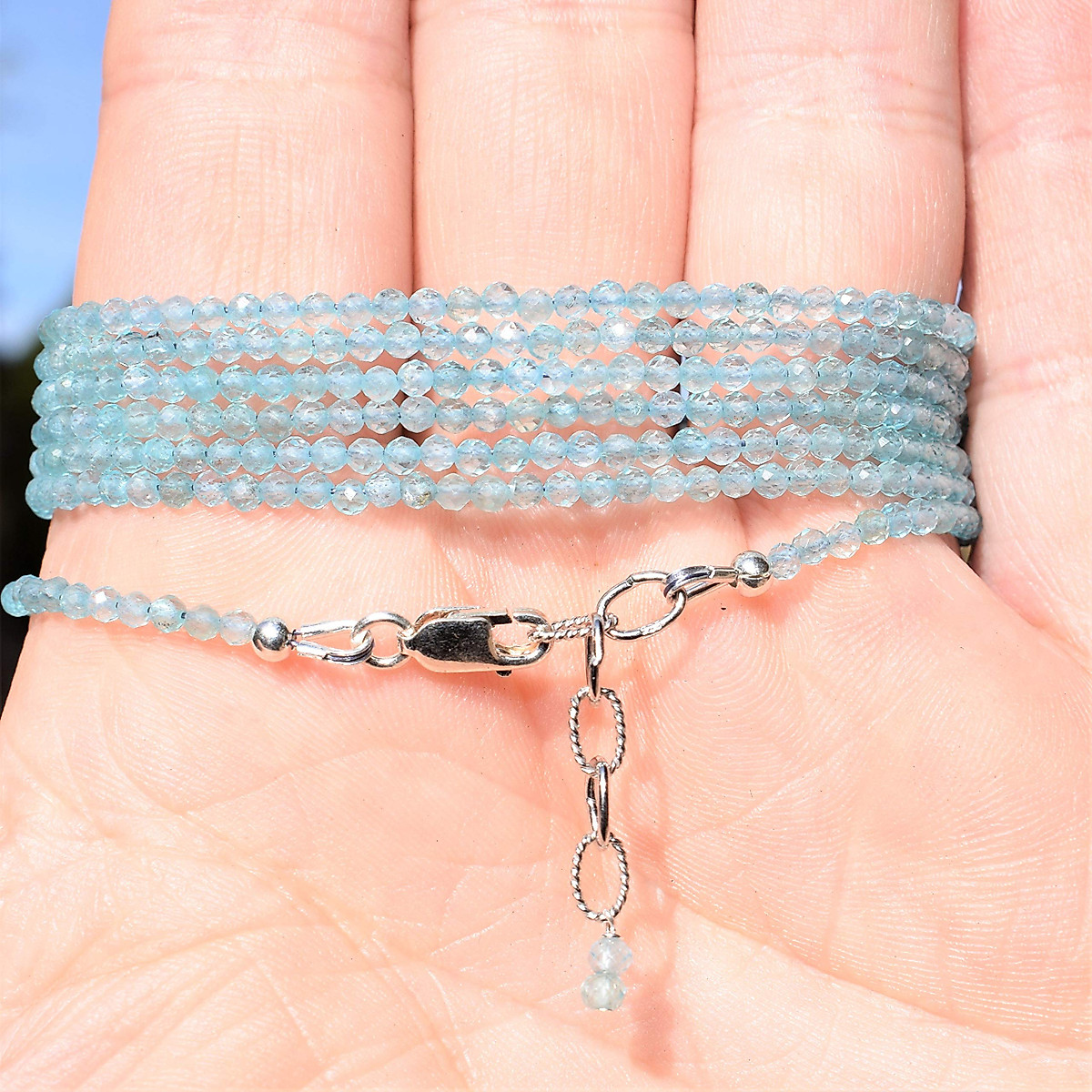 Zenergy Gems Adjustable 6.5" to 7.5" Micro-Faceted 2.8mm Blue Apatite Bracelet Sterling Silver (Selenite Charged) Reiki