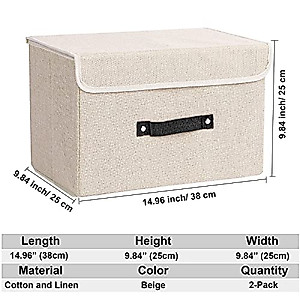 mee'life Foldable Storage Boxes with Lids 2 Pack Fabric Storage Bins with Lids, Closet Organizers for Clothes Storage, Room Organization, Office Storage, Toys - Beige