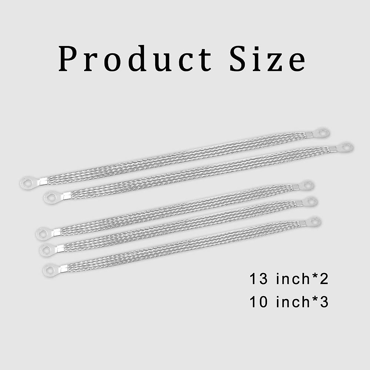 HAOBO 5PCS Universal Automotive Ground Straps, Ground Wire, 3pcs 10" x1/2" & 2pcs 13" x1/2" Tinned Copper Vehicle Grounding Cable Straps, Flat Braided Copper Ground Strap Fit for Most Vehicles
