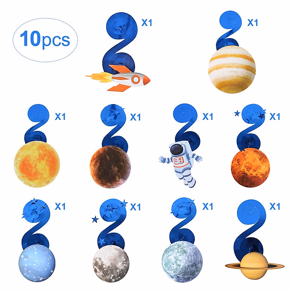 10PCS Solar System Hanging Swirl Decorations Space Party Decorations Hanging Solar System Planet Party Supplies