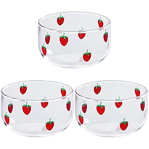 UPKOCH Microwave 3pcs For Pasta Mini Simple Clear Lotus High Plate Dessert Prep Style Stackable Soup Glasss Tray Container with Strawberry Round Serving Salad Dish Fruit Glass Rice Bowls