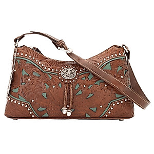 American West Lady Lace Zip-Top Shoulder Bag,Antique Brown/Turquoise,One Size