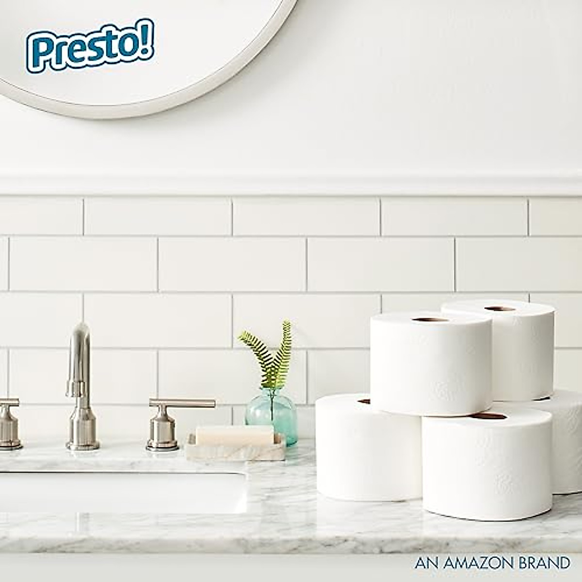 Amazon Brand - Presto! 313 2-Ply Sheet Mega Roll Toilet Paper, Unscented, Ultra-Soft, 12 Rolls (2 Packs of 6), Equivalent to 60 Regular Rolls, White