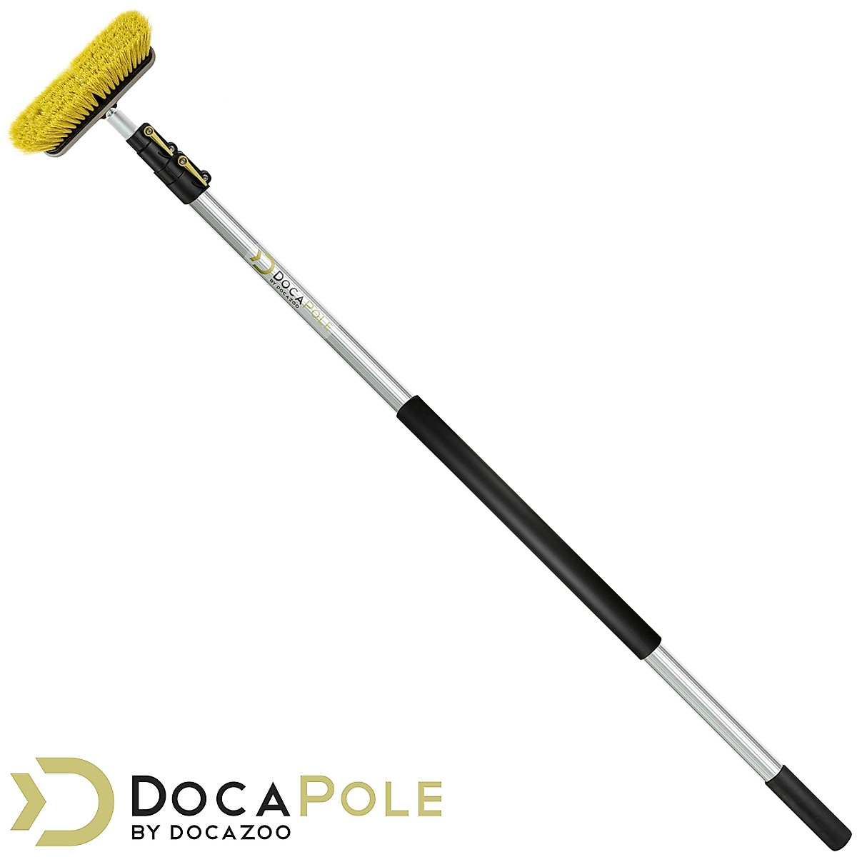 DOCA Floor Scrub Brush with Long Handle - 5-12 Ft Extension Pole (18+ Ft Reach) - Outdoor Broom - Car Wash Brush with Long Handle Also for House Siding, Deck, Patio & More