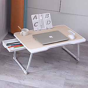 Laptop Desk Tray Foldable,Asltoy Laptop Desk with Drawer Book Stand Lap Desk for Bed Laptop Bed Tray Lap Table Adjustable,Notebook Desk Laptop Table Portable Notebook Tablet Table for Couch (Beige)