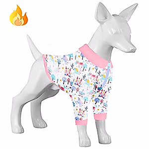 LovinPet Dog Warm PJS with Buttons - Soft & Upgraded Lightweight Fabric Fairytale Multi Prints Dog Clothes, Fashionable Dog Flannel Shirt, Suitable for Small to Medium to Large Dog Breeds,S+