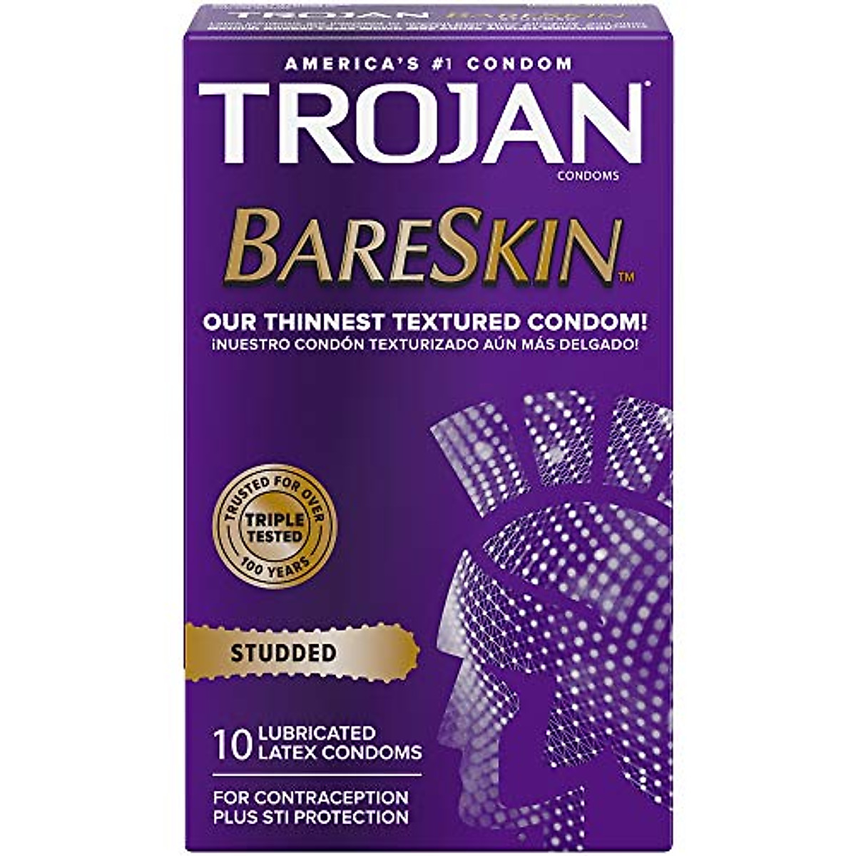 Trojan Studded Bareskin Lubricated Condoms - 10 Count