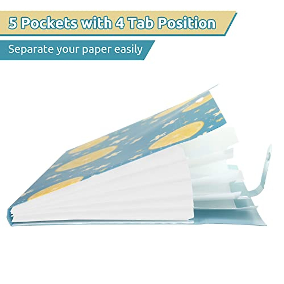 Zuozee Fruit Style Expanding File Folder, 5 Pocket Accordion File Organizer with 8 Labels, Cute Letter Folder Organizer for Documents, Portable & Expandable Folders for School Office, Lemon