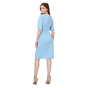 Adrianna Papell Women's Knit Crepe Pearl Trim Dress, Elegant Sky, 12