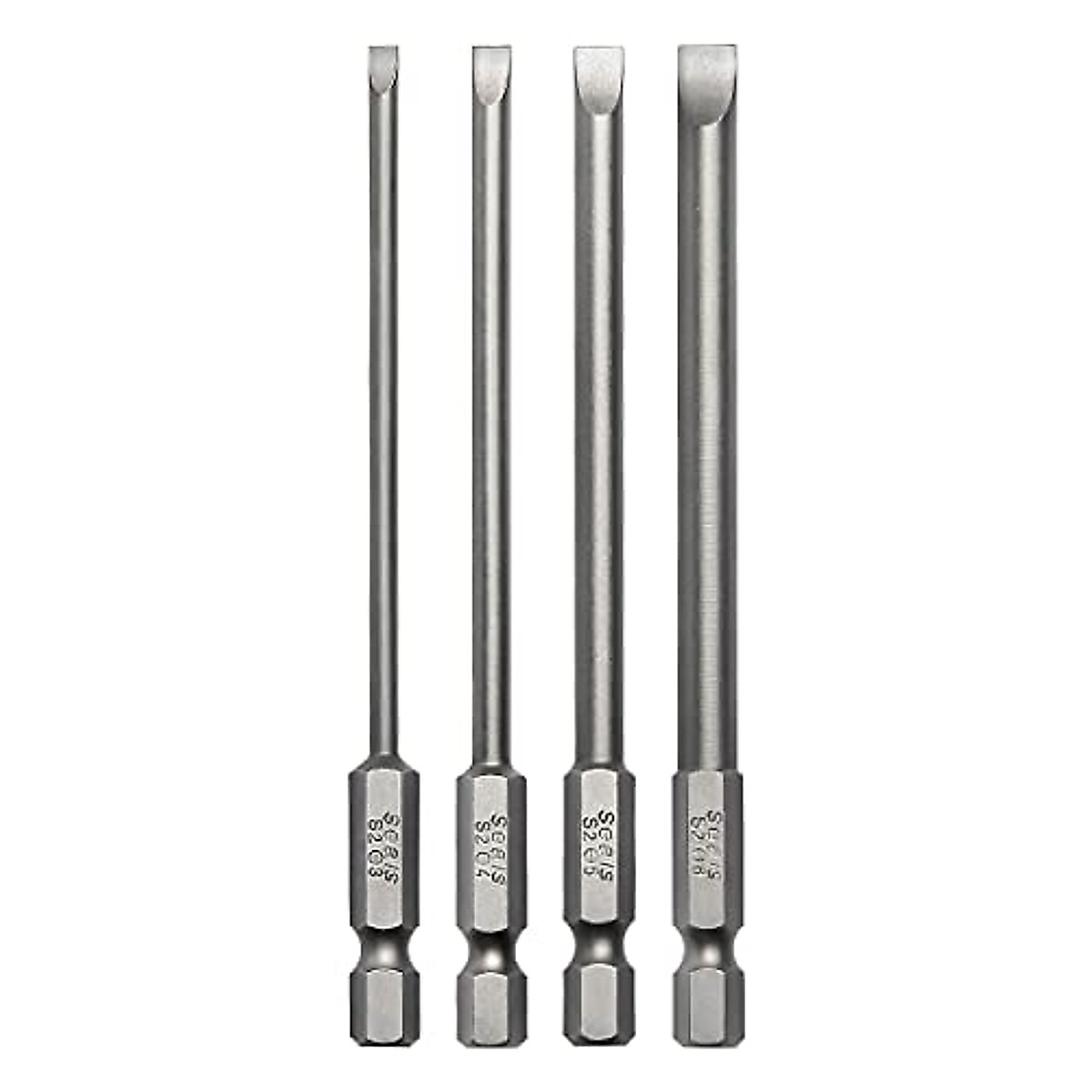 Toolcool 4pcs 100mm 3mm 4mm 5mm 6mm Magnetic Flat Head Slotted Tip Screwdrivers Bits Set 1/4 Inch Hex Shank