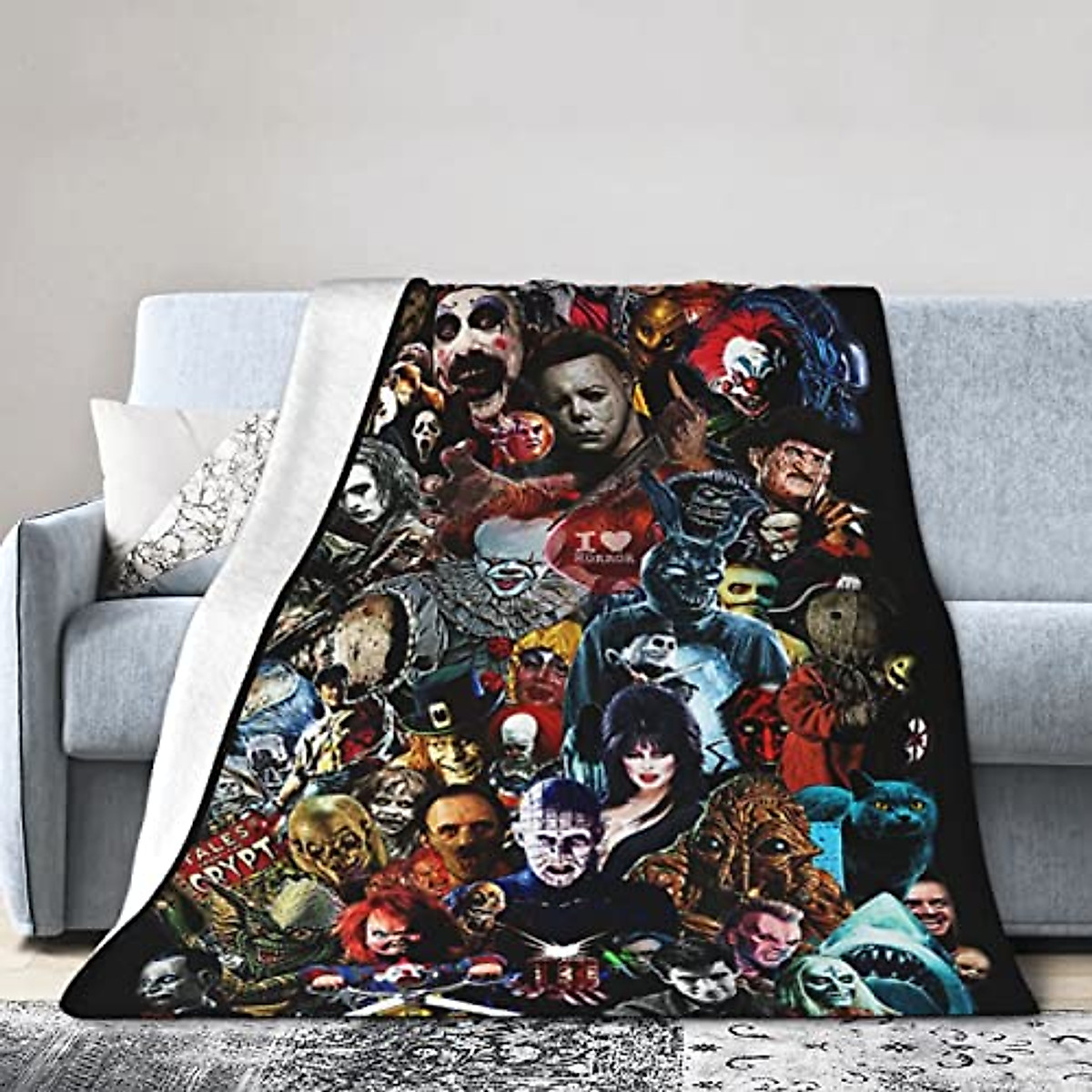 Halloween Horror Movies Throw Blanket Super Soft Flannel Air Conditioning Blanket for Couch Sofa Chair Office Travelling Camping Gift in All Seasons,50×40inch