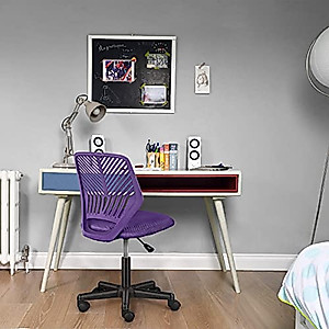 Topeakmart Home Office Chair Mid Back Desk Chair Armless Mesh Computer Chair No Arms Task Rolling Swivel Chair Back Support Adjustable Modern Chair with Lumbar Support for Small Spaces, Purple