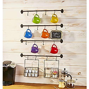 The Lakeside Collection Wall Rack for Coffee Mugs, Tea Cups with Industrial Pipe Style - 6 Pieces