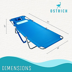 Ostrich Ladies Comfort Lounger Portable Reclining Outdoor Patio Beach Lawn Camping Pool Tanning Chair with Chest Support, Ocean Blue